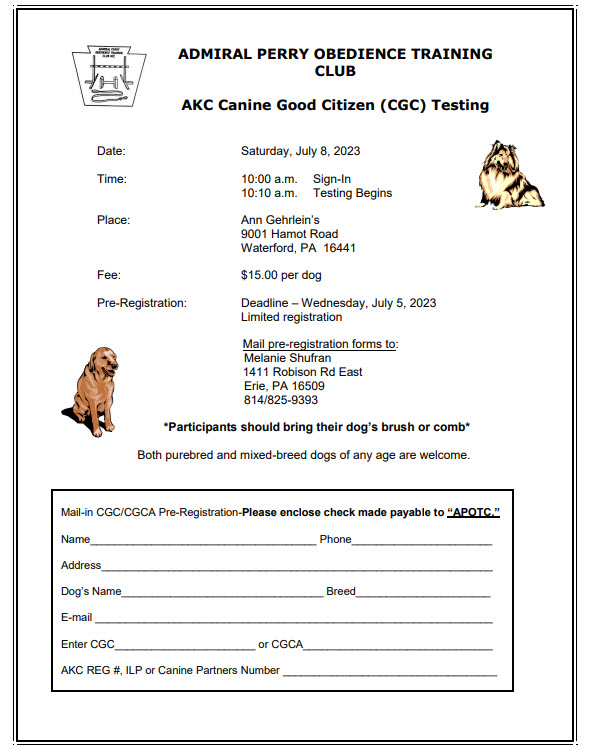 CGC Tests | Admiral Perry Obedience Training Club, Erie, PA